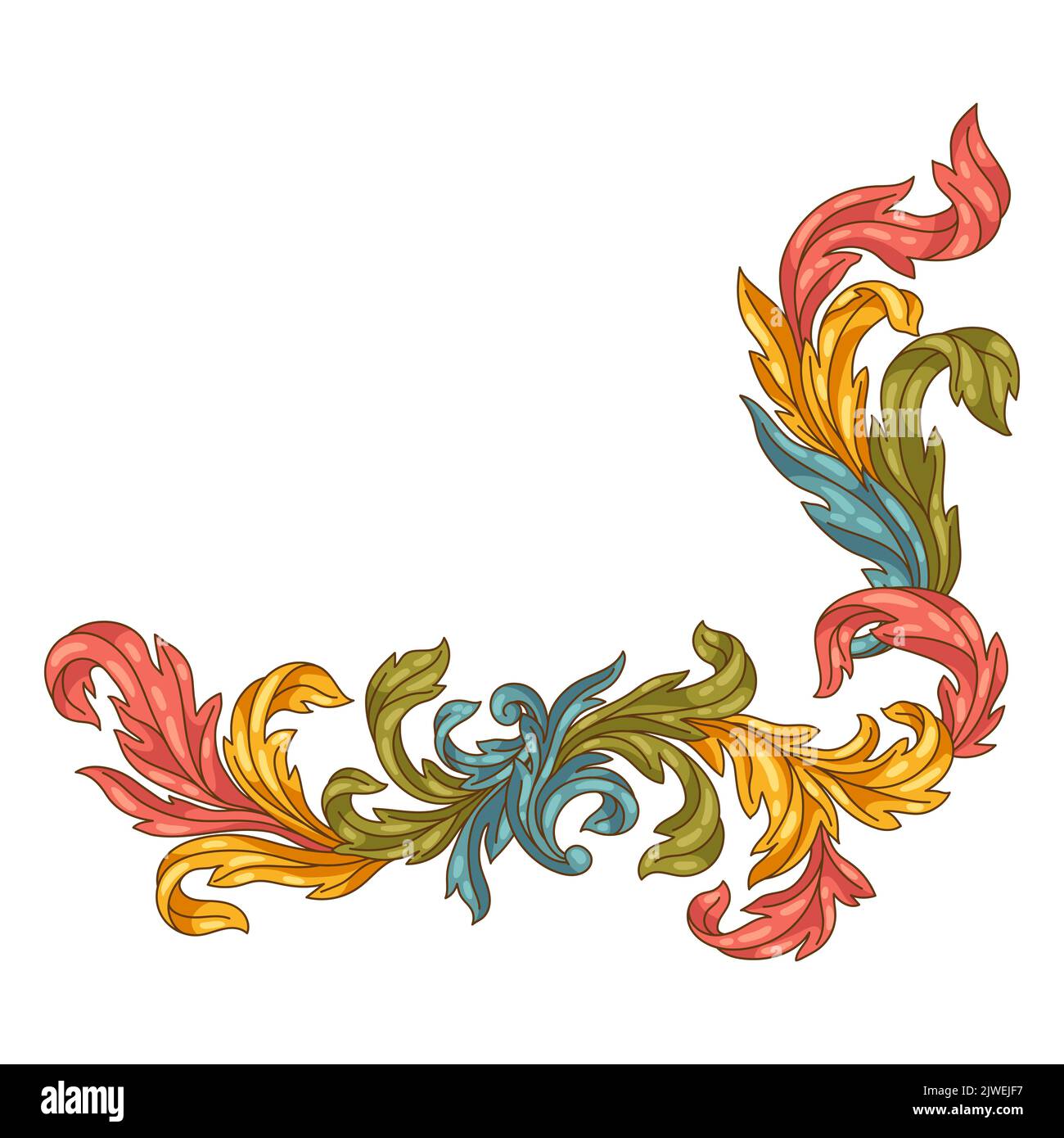 Decorative floral corner in baroque style. Colorful curling plant Stock ...