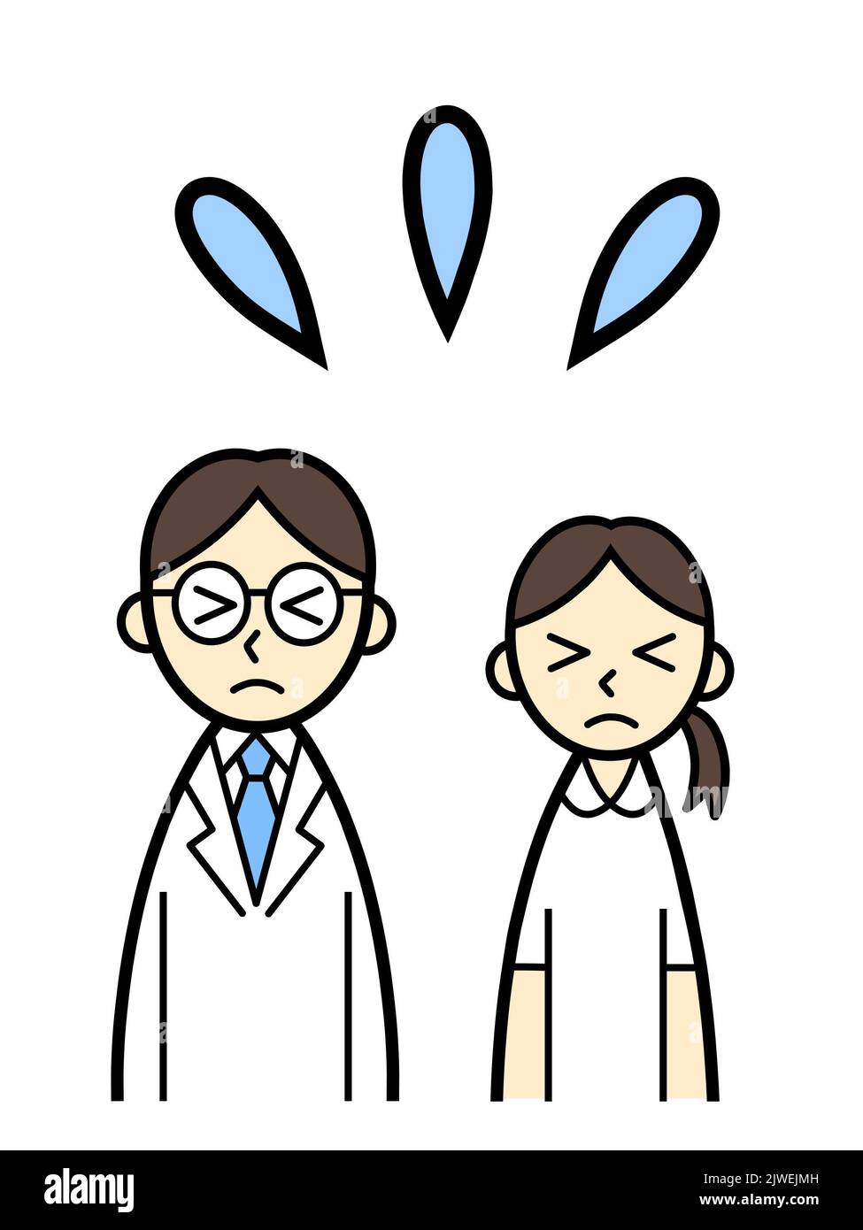 doctor and nurse with troubled faces and sweat droplets Stock Photo - Alamy