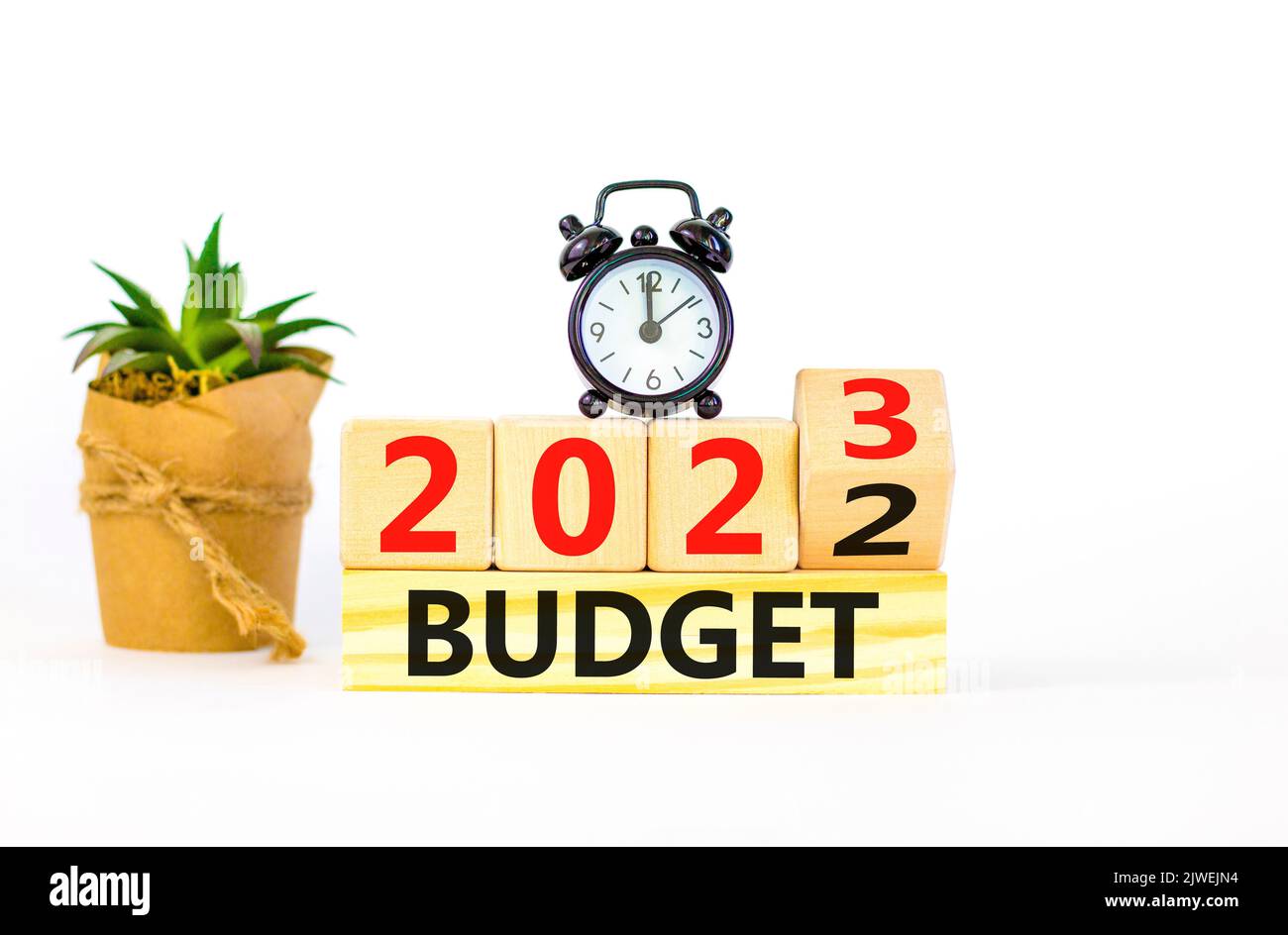 Planning 2023 budget new year symbol. Turned wooden cube and changes ...