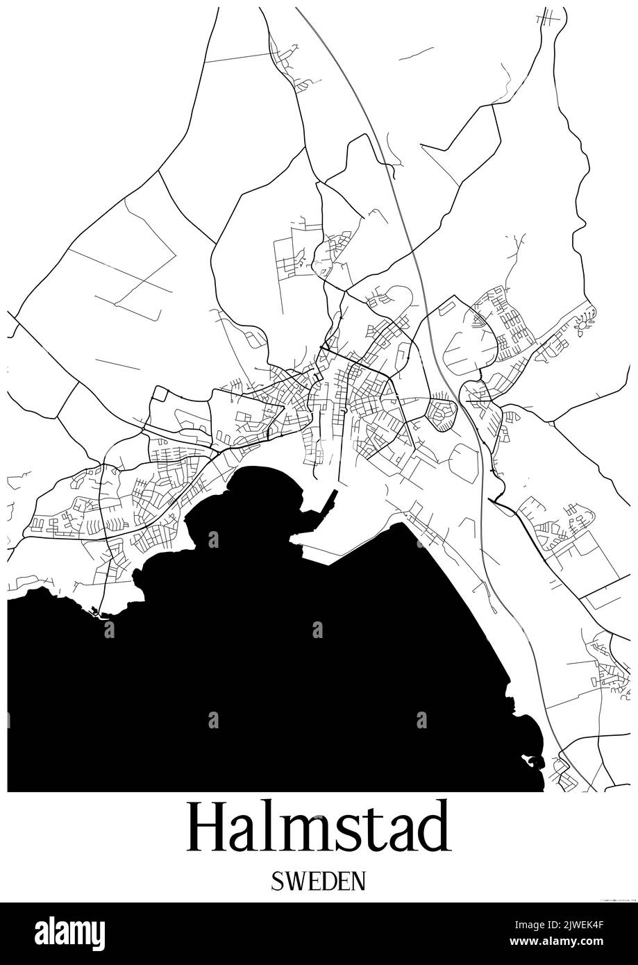 Black and white urban map of halmstad Stock Photo - Alamy