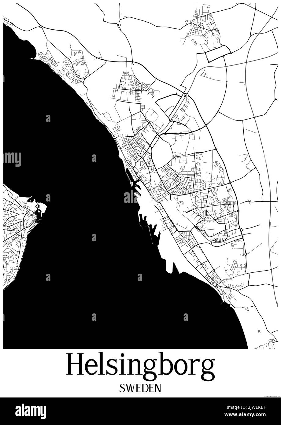 Black and white urban map of helsingborg Stock Photo - Alamy