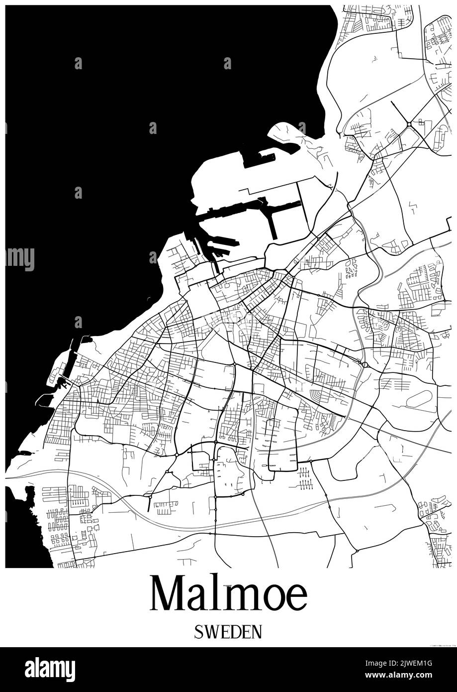 Black and white urban map of malmoe Stock Photo - Alamy