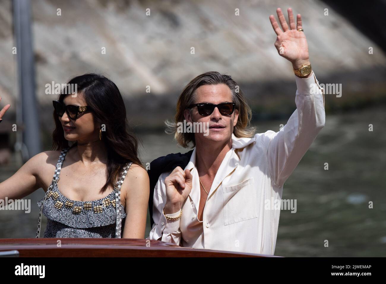 Gemma Chan and Chris Pine arrive at the photocall for "Don't Worry ...