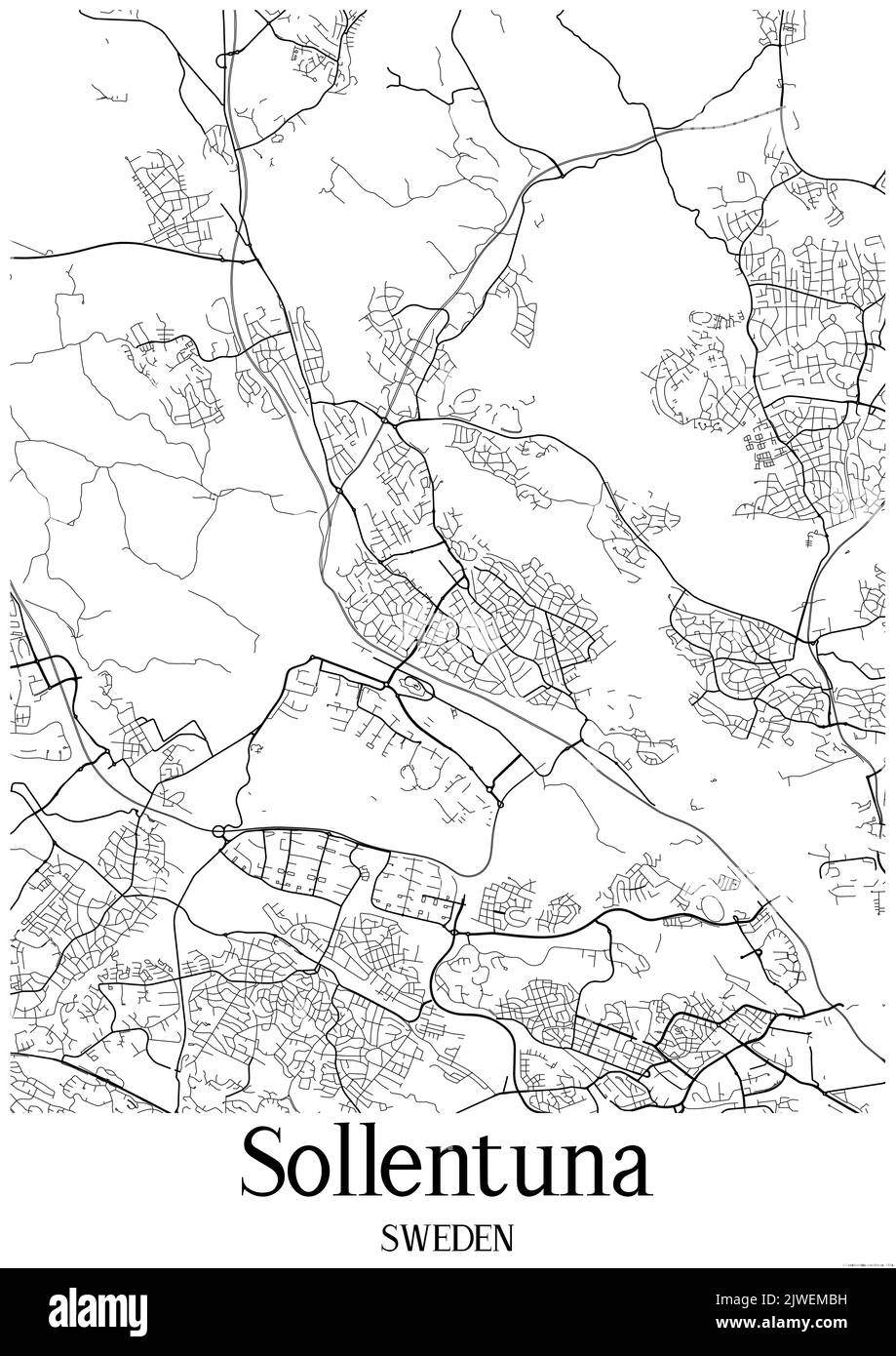 Black and white urban map of sollentuna Stock Photo - Alamy