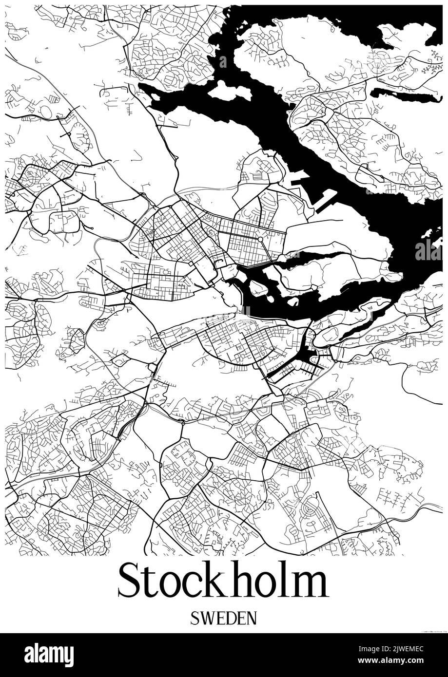 Black and white urban map of stockholm Stock Photo - Alamy