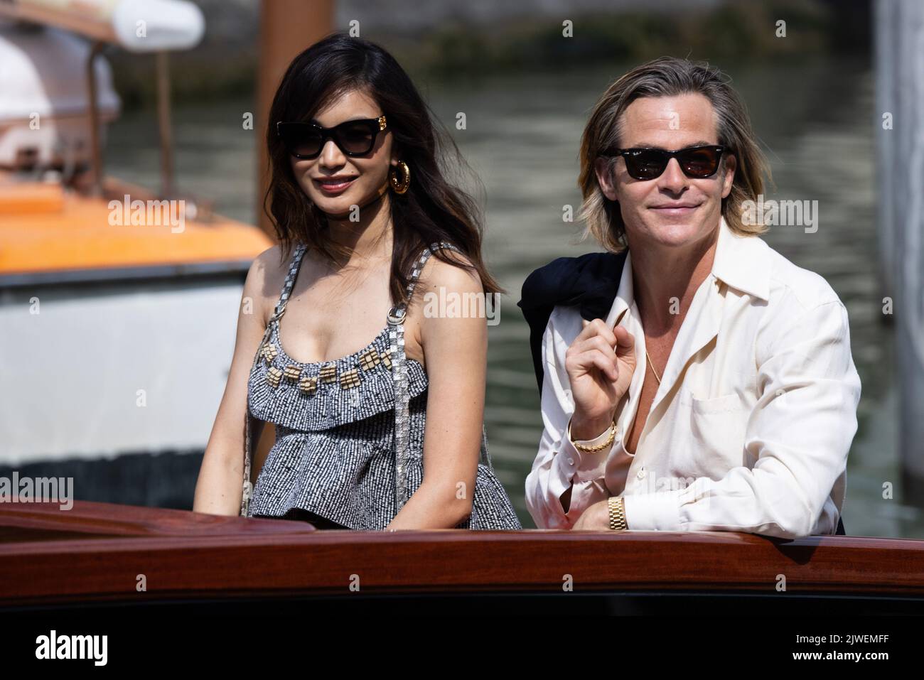 Gemma Chan and Chris Pine arrive at the photocall for "Don't Worry ...