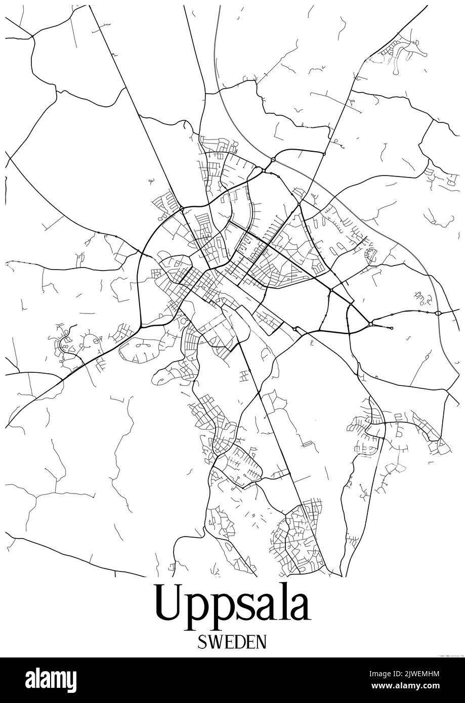 Black and white urban map of uppsala Stock Photo - Alamy
