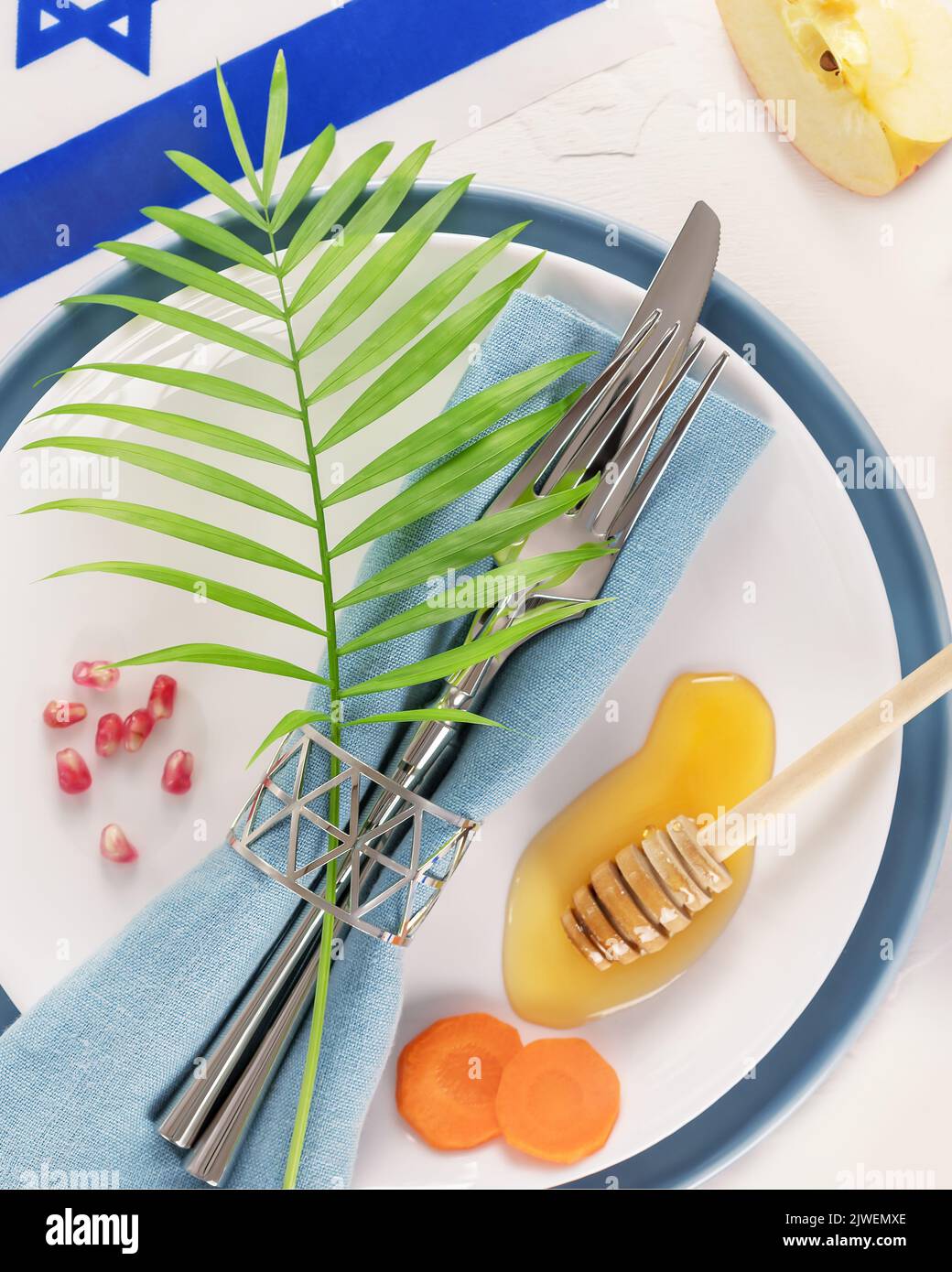 Rosh hashanah, Jewish New Year holiday. Rosh hashanah flat lay with ...