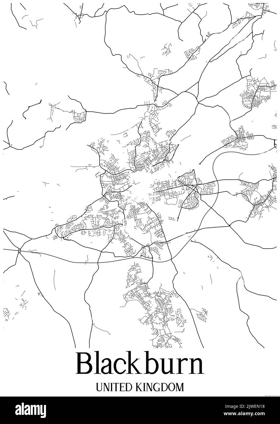 Black and white urban map of Blackburn Stock Photo - Alamy