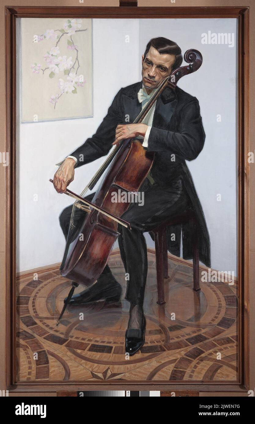 Portrait of music artist Piotr Chmielewski with a cello. Czepita ...