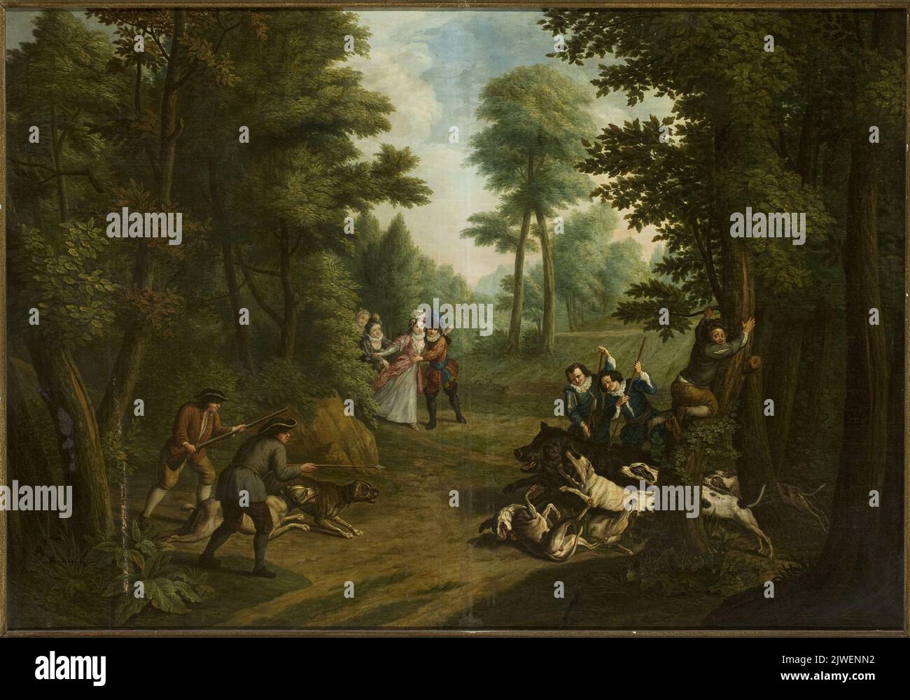 Hunting a wild boar. Horemans, Peter Jacob (1700-1776), painter Stock ...