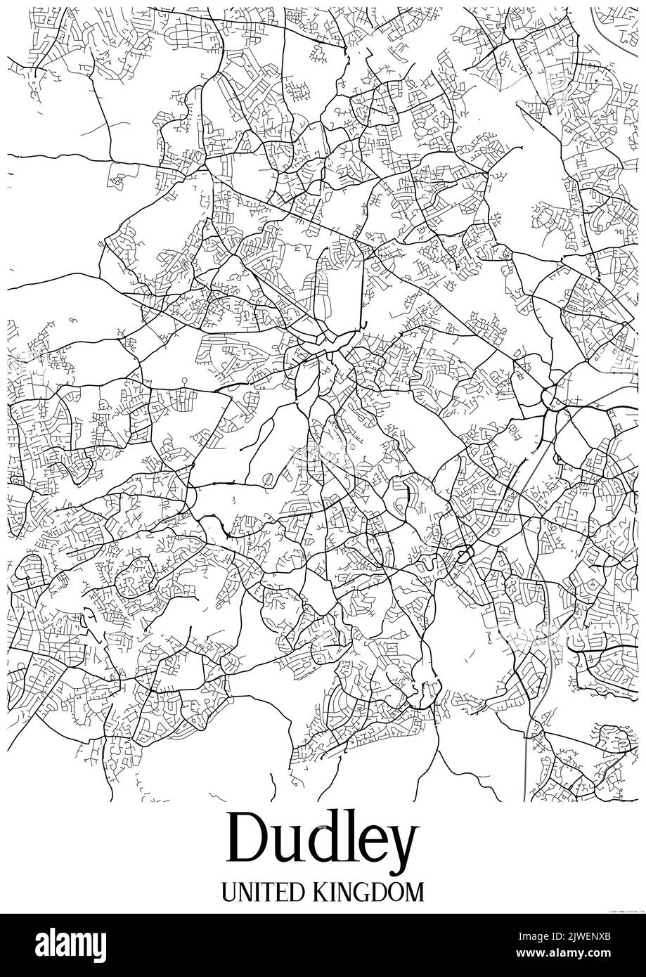 Black and white classic urban map of Dudley United Kingdom.This map ...