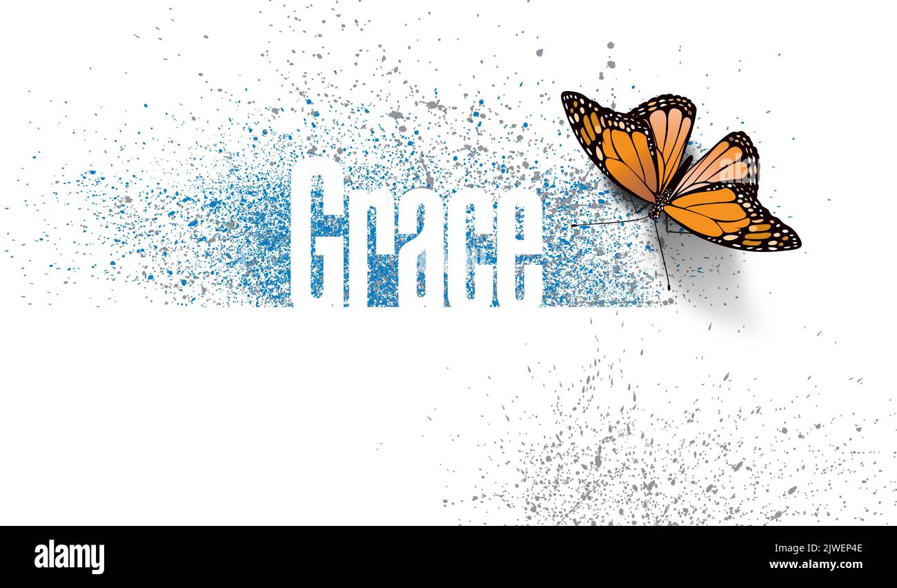 Abstract conceptual design with the word grace and delicate butterfly ...