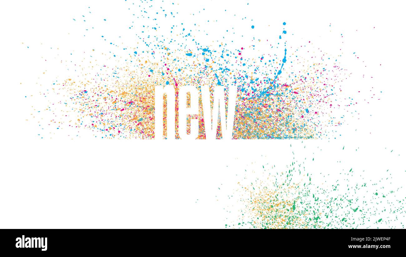 Abstract art conceptual design with the word new on ink splatter or ...
