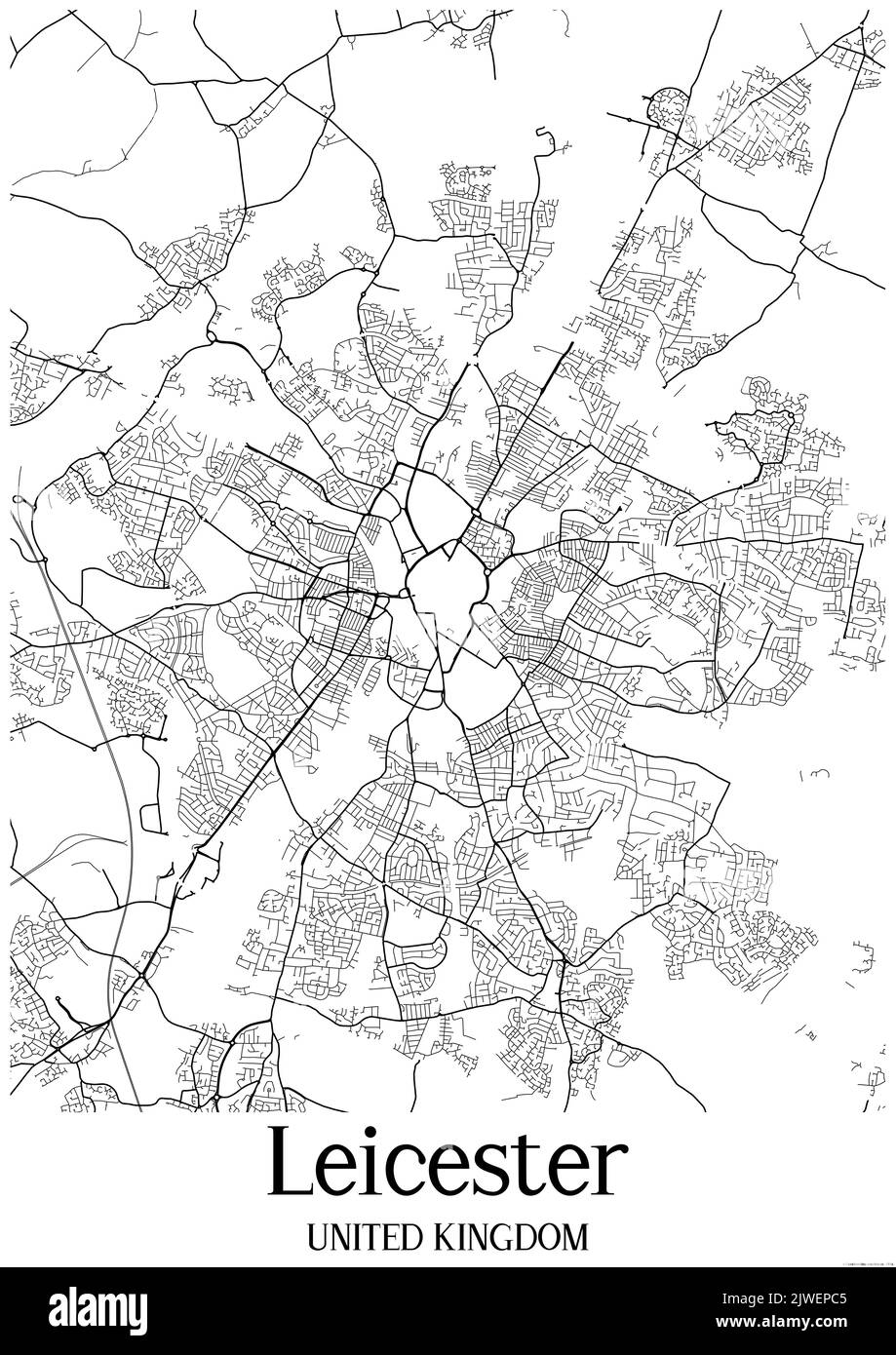 Black and white classic urban map of Leicester United Kingdom.This map ...