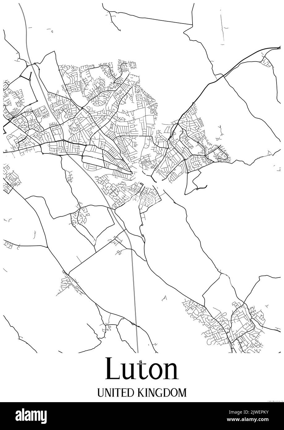 Black and white classic urban map of Luton United Kingdom.This map ...