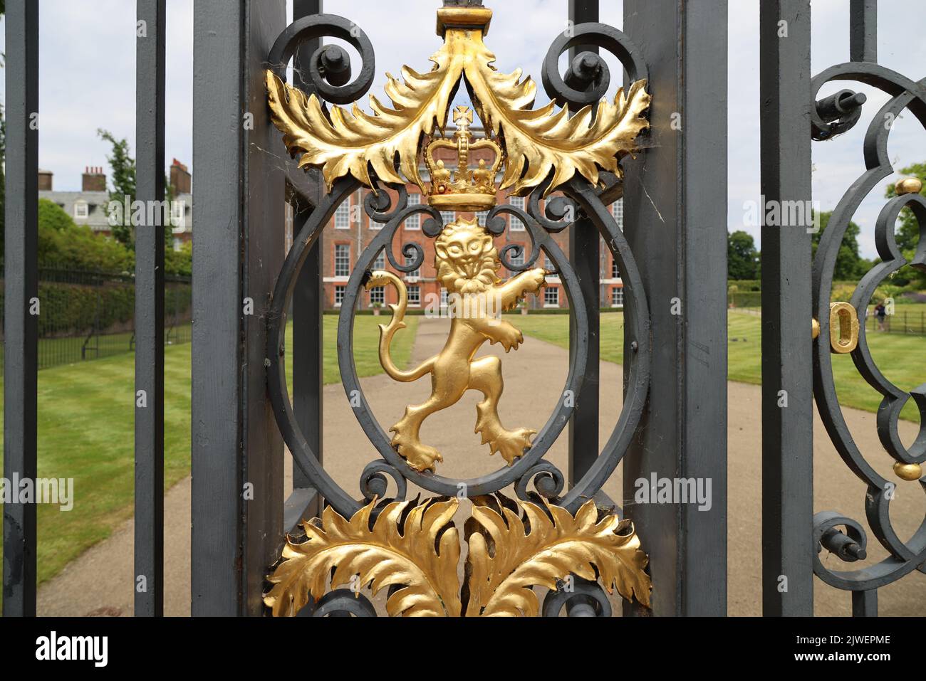 The royal symbol in the gate of Kensington Palace, London Stock Photo ...