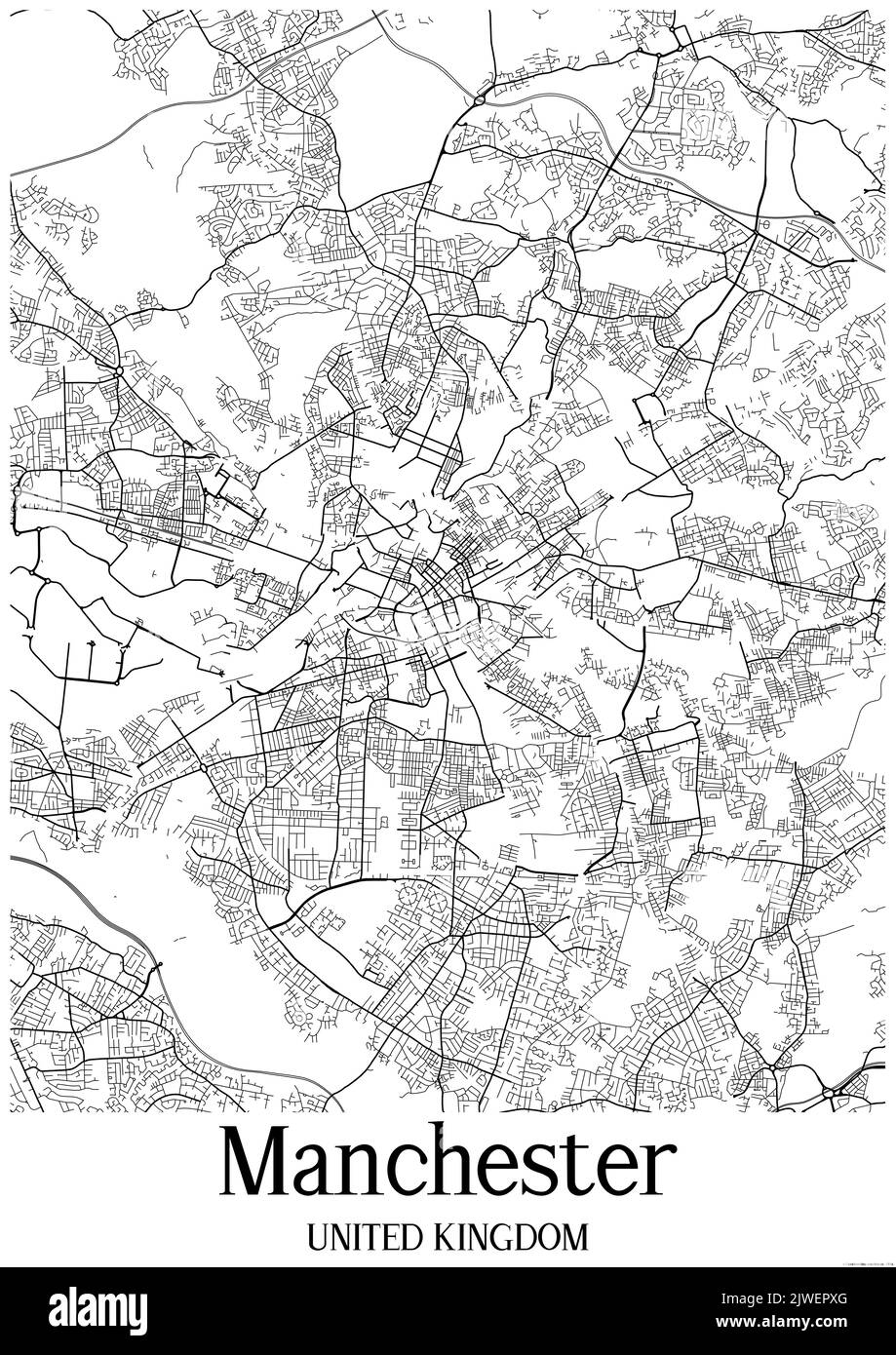 Black and white classic urban map of Manchester United Kingdom.This map ...