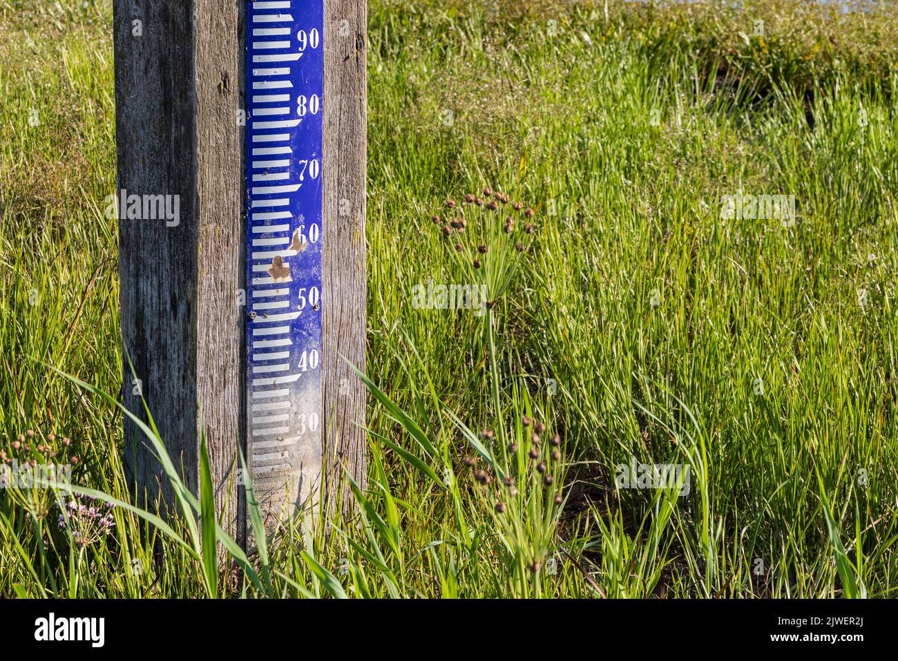 Low water is clearly visible by the water level meter in the Blauwe ...
