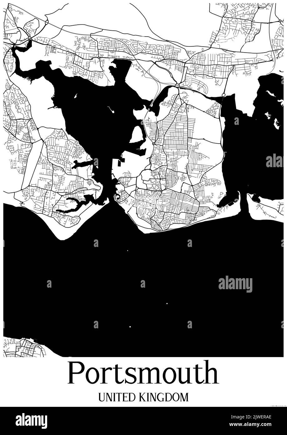 Black and white classic urban map of Portsmouth United Kingdom.This map ...