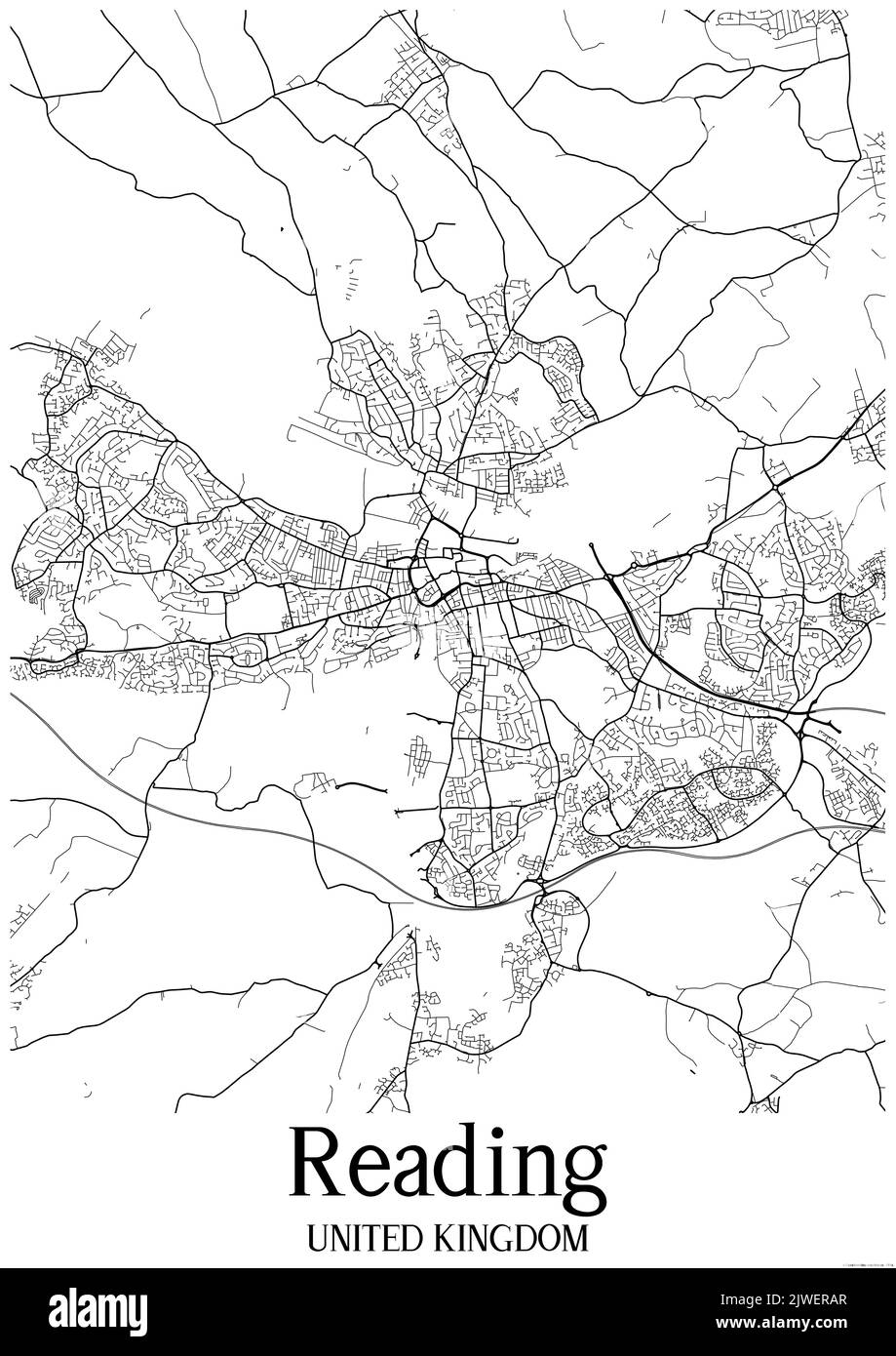 Black and white classic urban map of Reading United Kingdom.This map ...