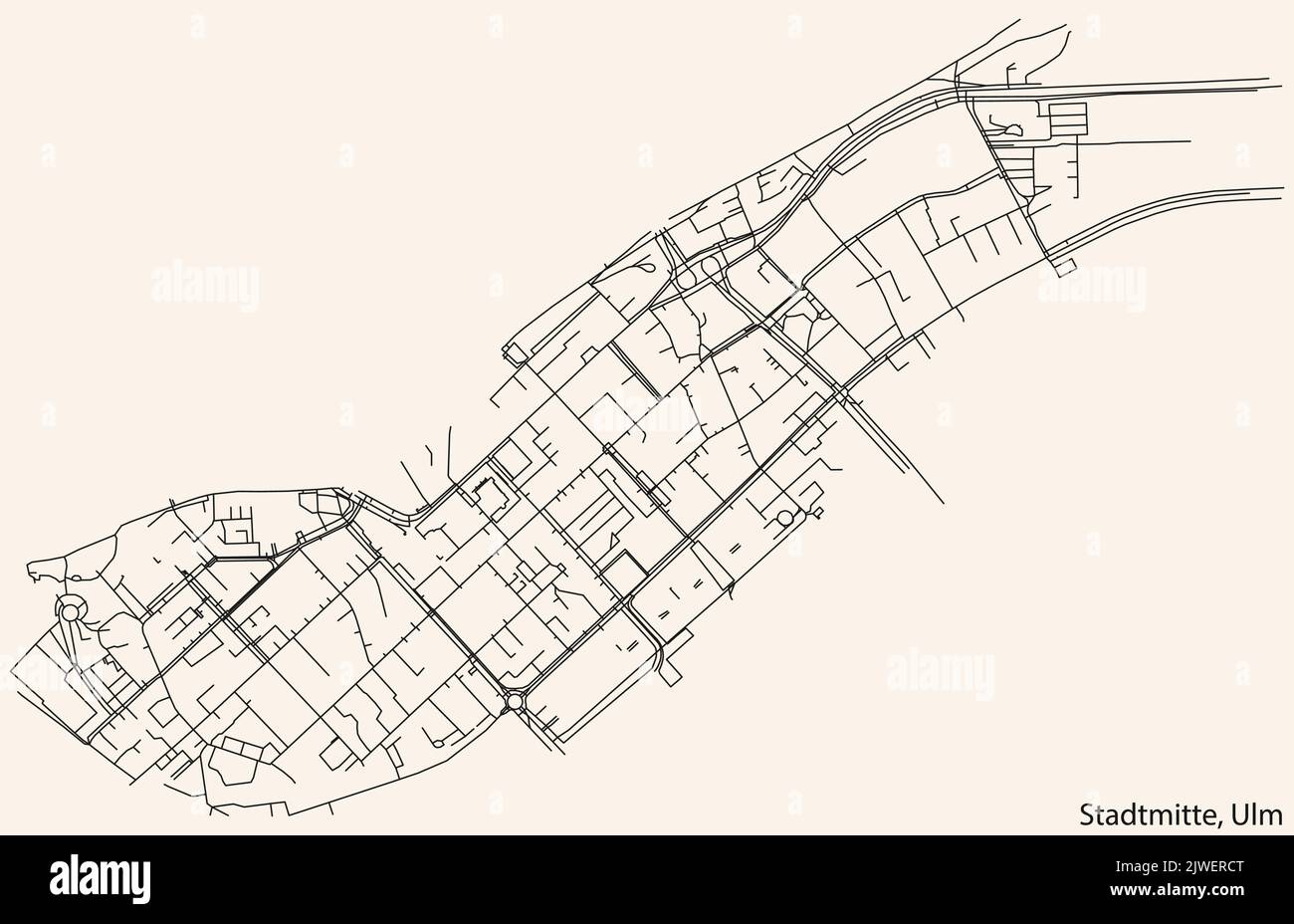 Street roads map of the STADTMITTE DISTRICT, ULM Stock Vector Image ...