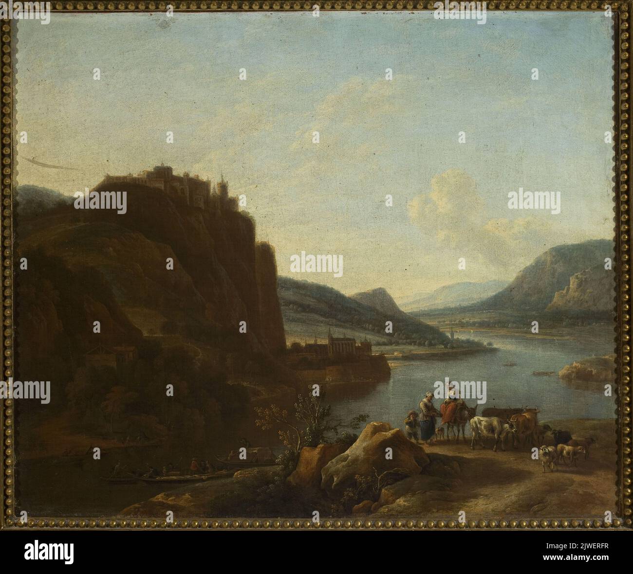 Waterside landscape. Meer, Jan van der, II (1656-1705), painter Stock ...
