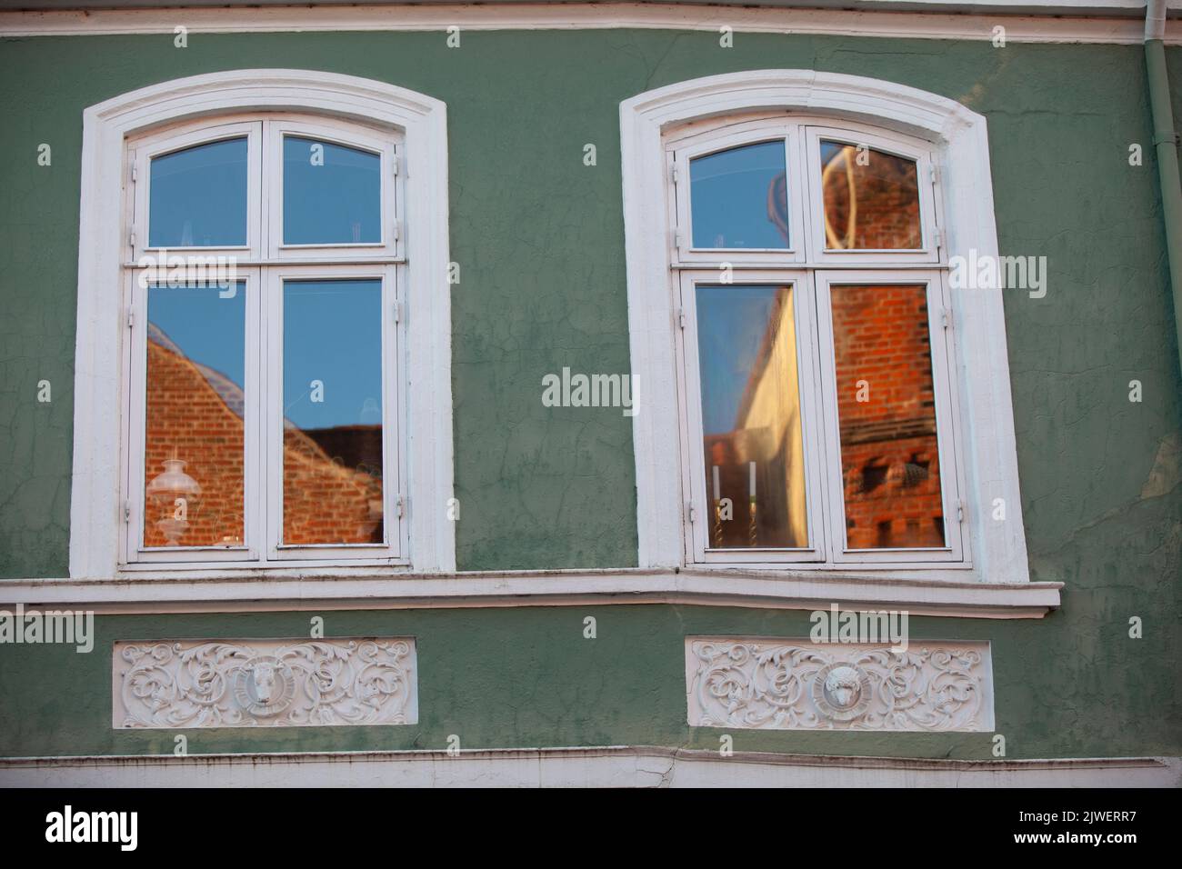 Windows of Old houses in the streets of Tønder jytland in Denmark Stock ...