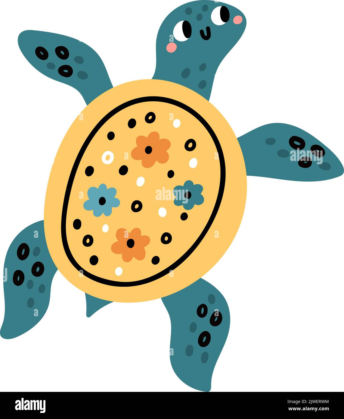 Swimming turtle. Cute marine animal. Kawaii character Stock Vector ...