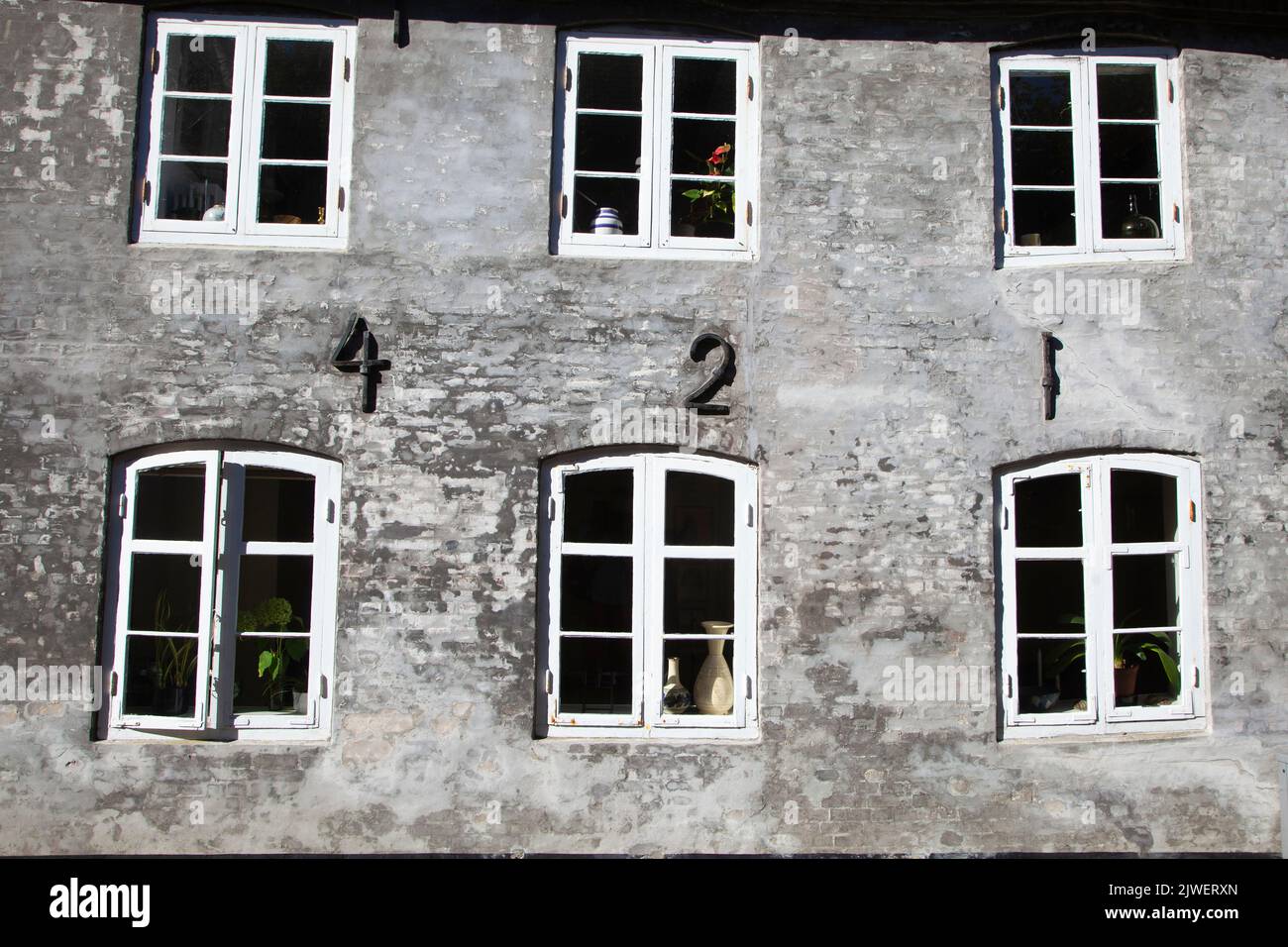 Windows of Old houses in the streets of Tønder jytland in Denmark Stock ...