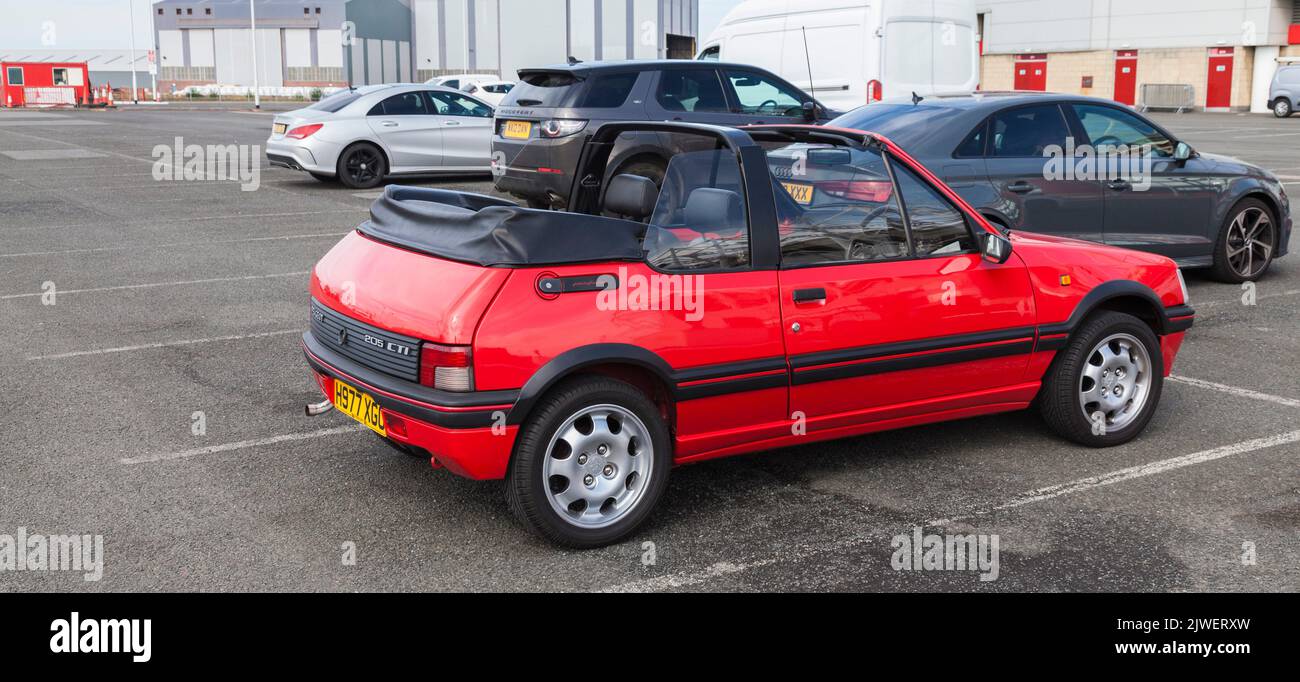 A red Peugeot 205 CTI car parked up in Middlesbrough,England,UK Stock ...