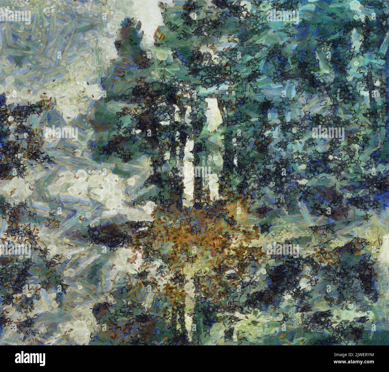 Impressionism modern. Forest in muted colors. 3D rendering Stock Photo ...