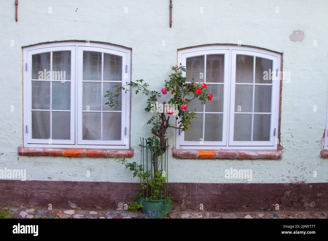 Windows of Old houses in the streets of Tønder jytland in Denmark Stock ...