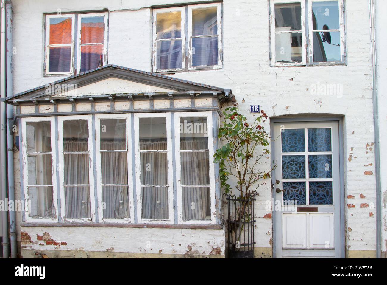 Windows of Old houses in the streets of Tønder jytland in Denmark Stock ...