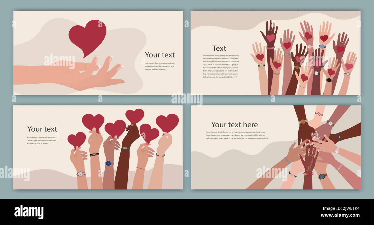 Banner group of volunteer diversity people - editable poster template ...