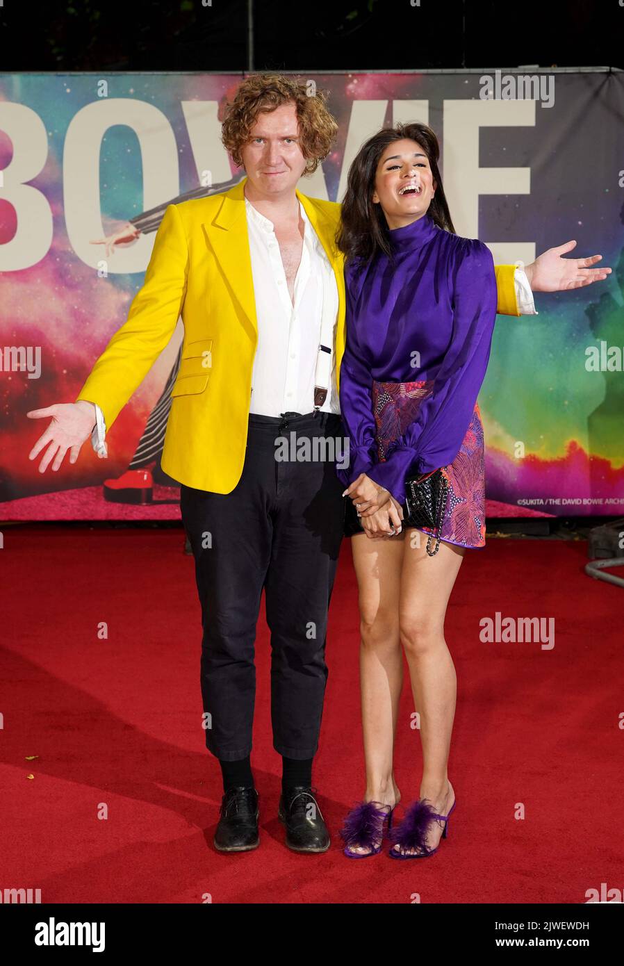 Hugh Harris and guest arriving for the London premiere of Moonage ...