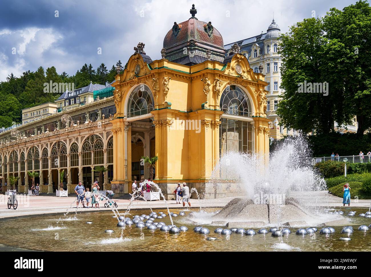 Marienbad, Czech Republic, June 30, 2022: The singing fountain behind ...