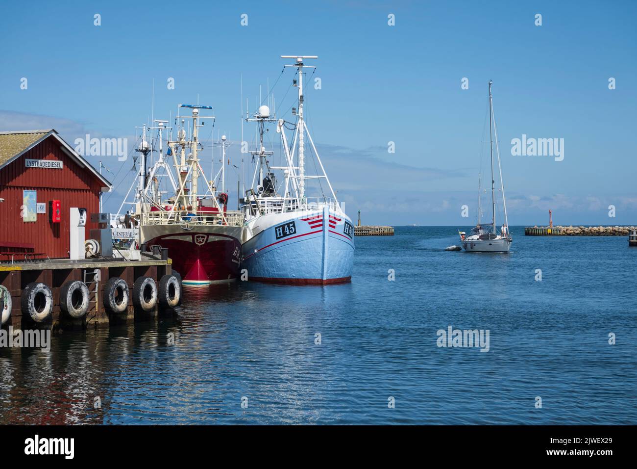 Fishing boats in Gilleleje fishing harbour, Gilleleje, Zealand, Denmark ...