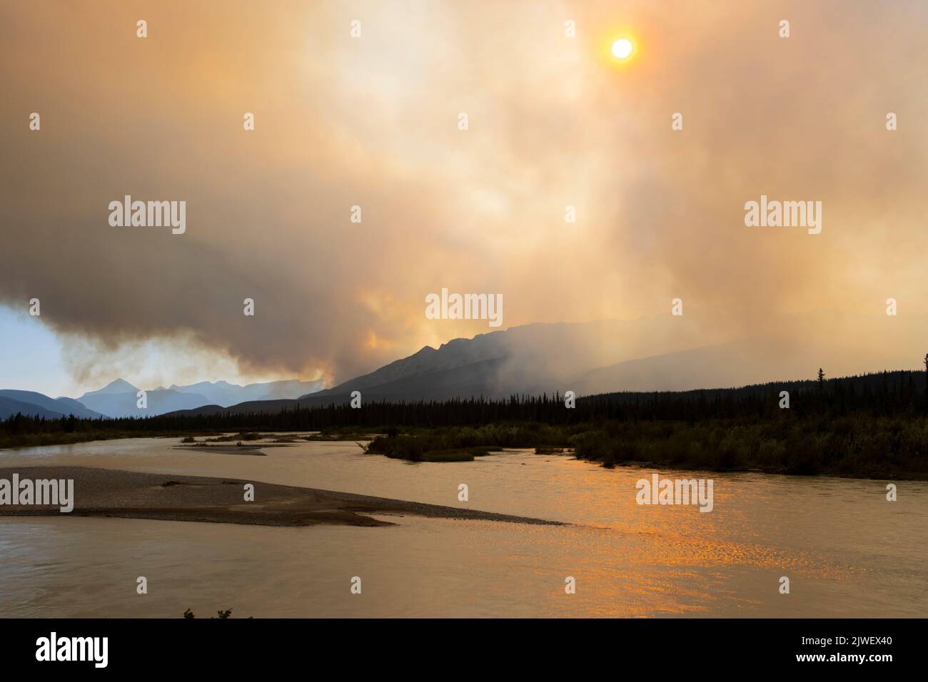 Jasper National Park Wildfire 2022 smoke filling the air Stock Photo ...