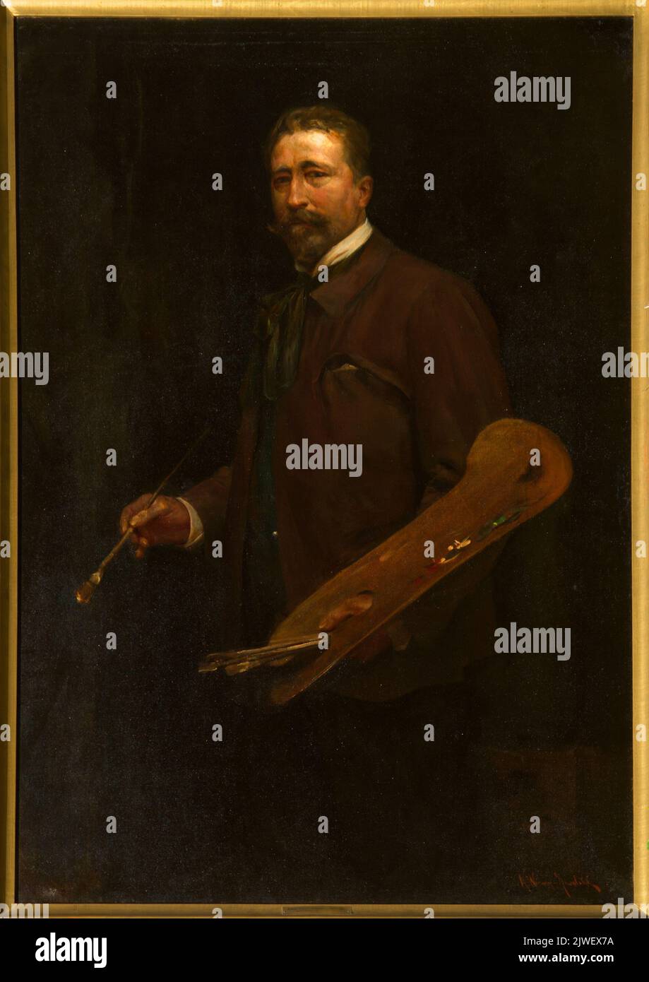 Self-portrait with palette. Kowalski Wierusz, Alfred, painter Stock ...