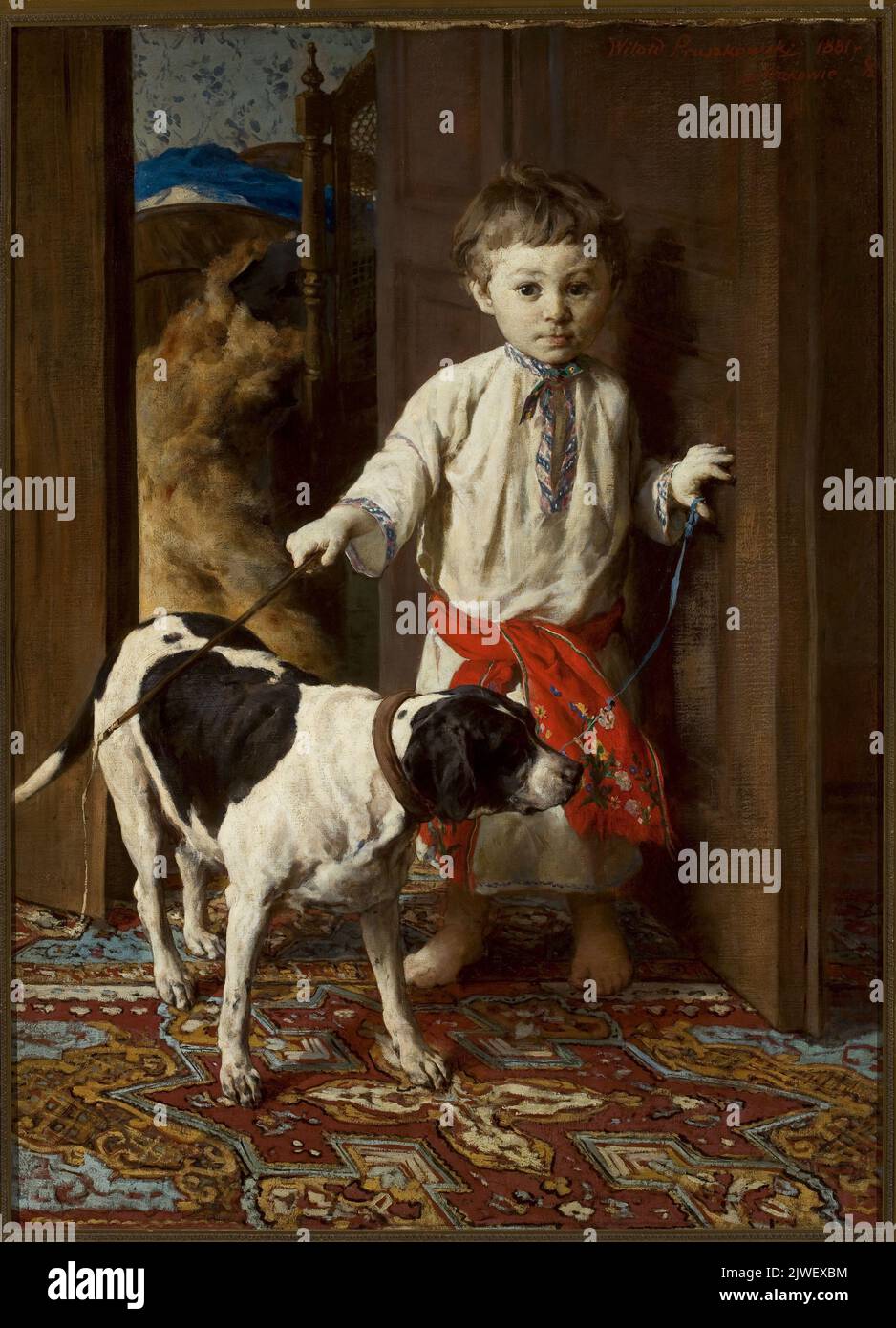 Artist’s son with a dog. Pruszkowski, Witold (1846-1896), painter Stock ...