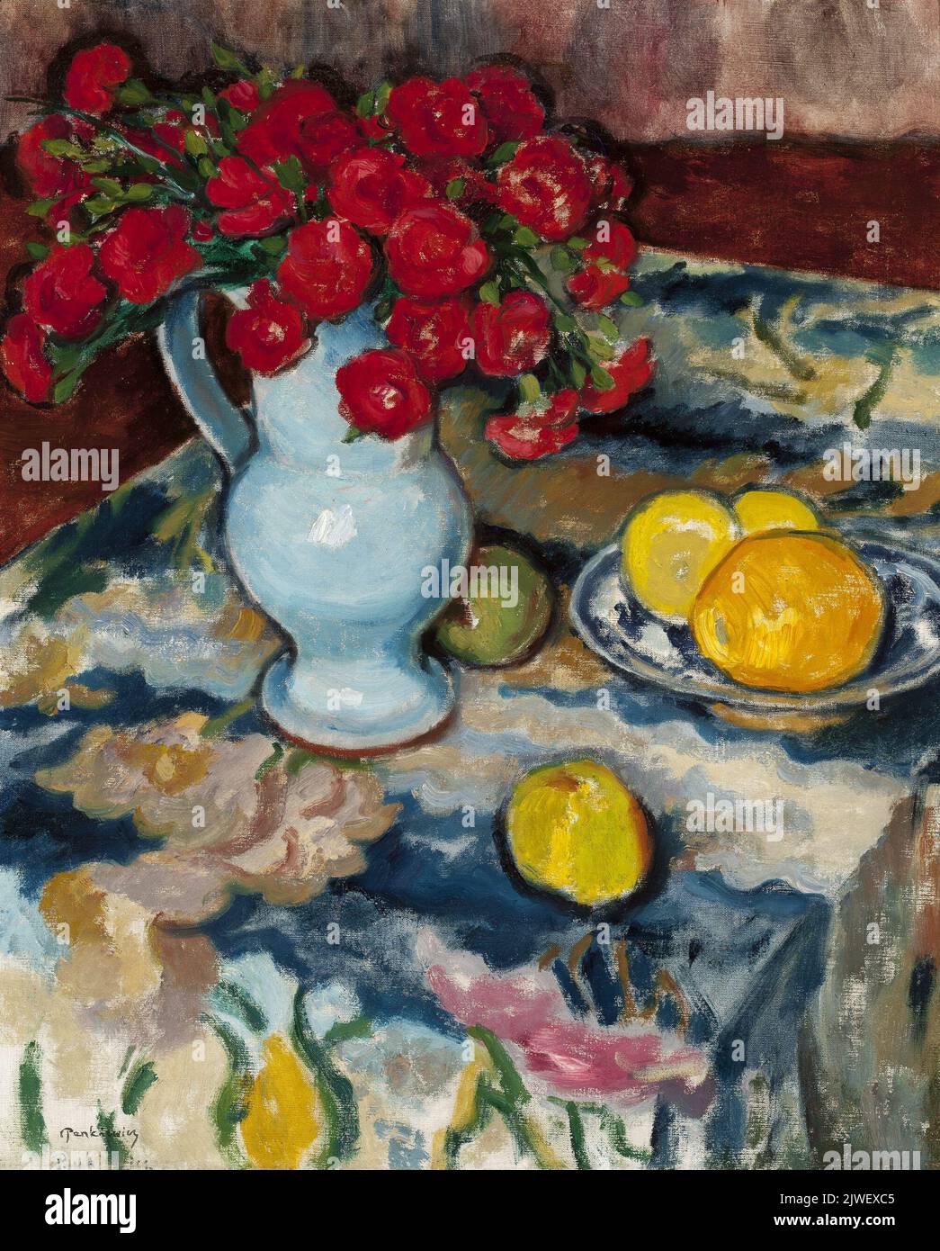 Red carnations (Still life with a blue vase). Pankiewicz, Józef (1866 ...