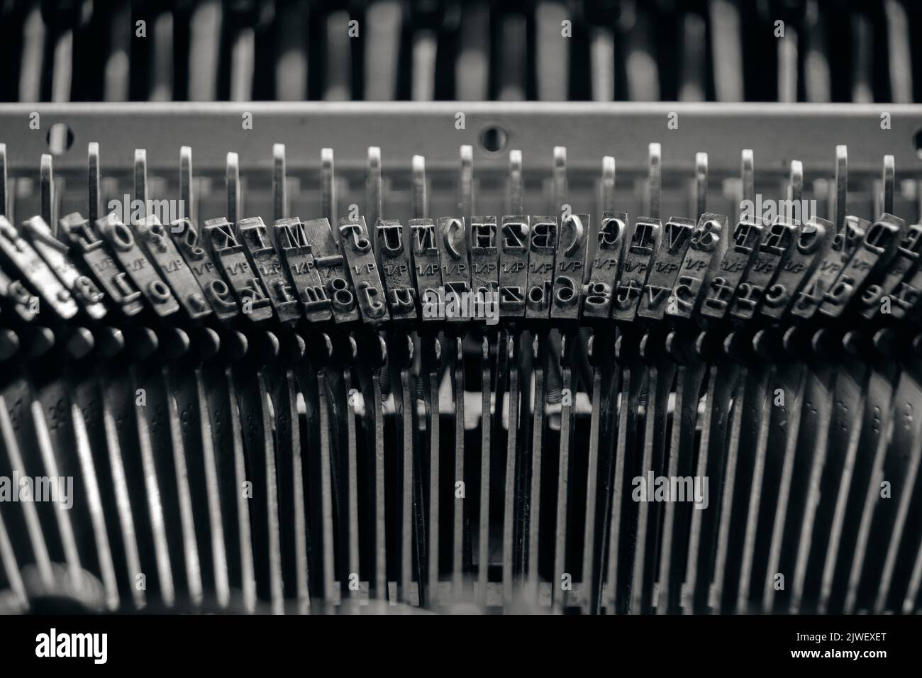 Mechanical hammers with alphabet for typing old typewriter Stock Photo ...
