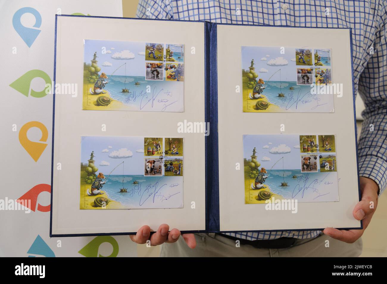 Lviv, Ukraine. 01st Sep, 2022. A man holds stamps during presentation ...