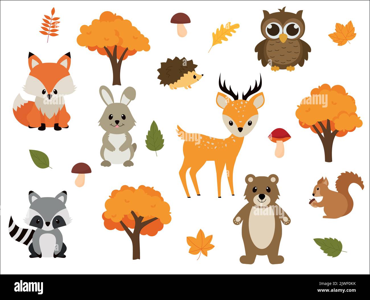 Vector illustration of cute woodland forest animals including a bear ...