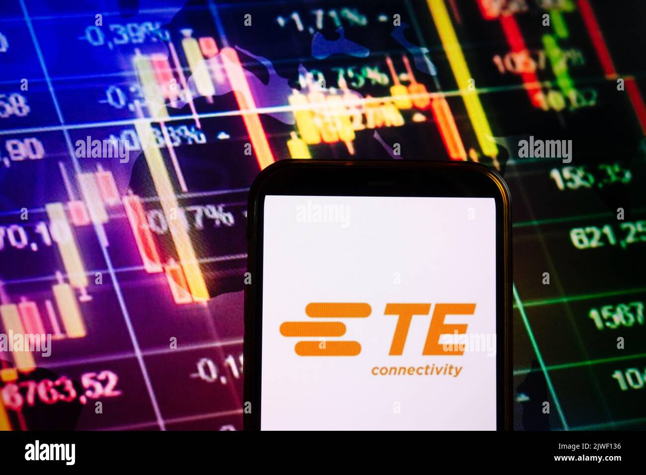 KONSKIE, POLAND - September 04, 2022: Smartphone displaying logo of TE ...