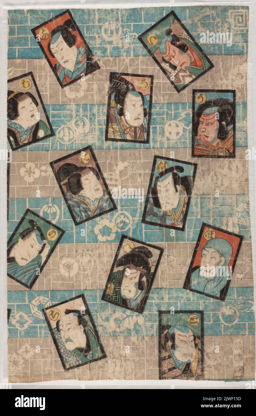 Portraits of 12 actors in frames imitating playing cards. Utagawa ...