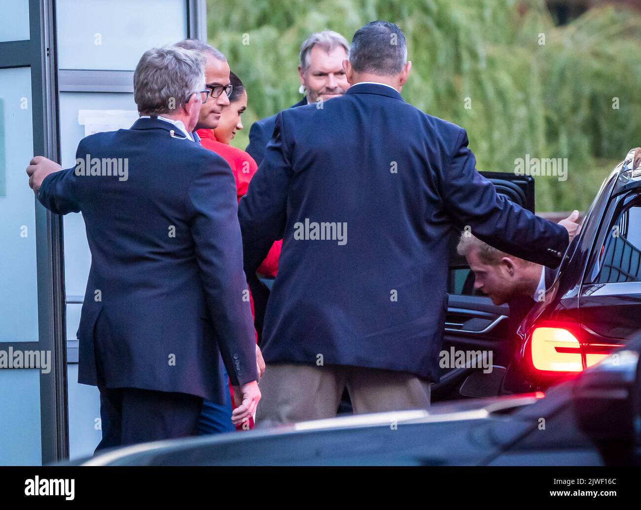 The Duke (right) and Duchess of Sussex arriving at the One Young World ...