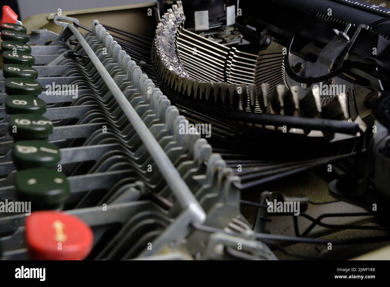 Mechanical hammers with alphabet for typing old typewriter Stock Photo ...