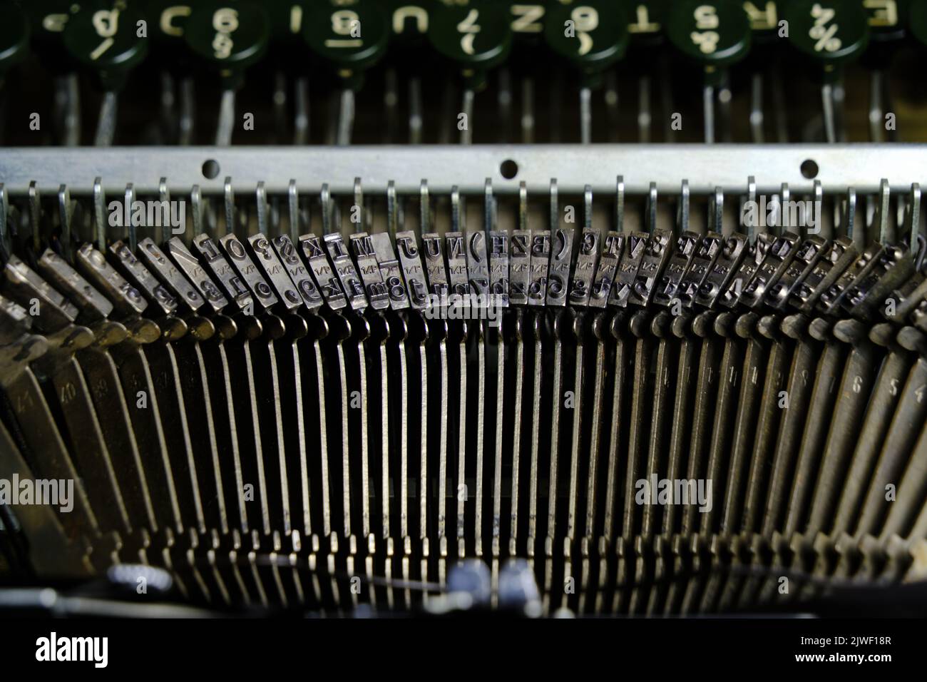 Mechanical hammers with alphabet for typing old typewriter Stock Photo ...